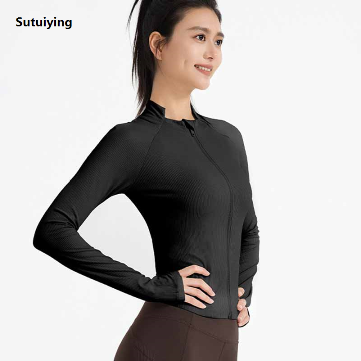 Sutuiying Women Zip Fitness Clothes Long Sleeve Sports Jacket Yoga Shirt Slim Fit Casual Jacket ...