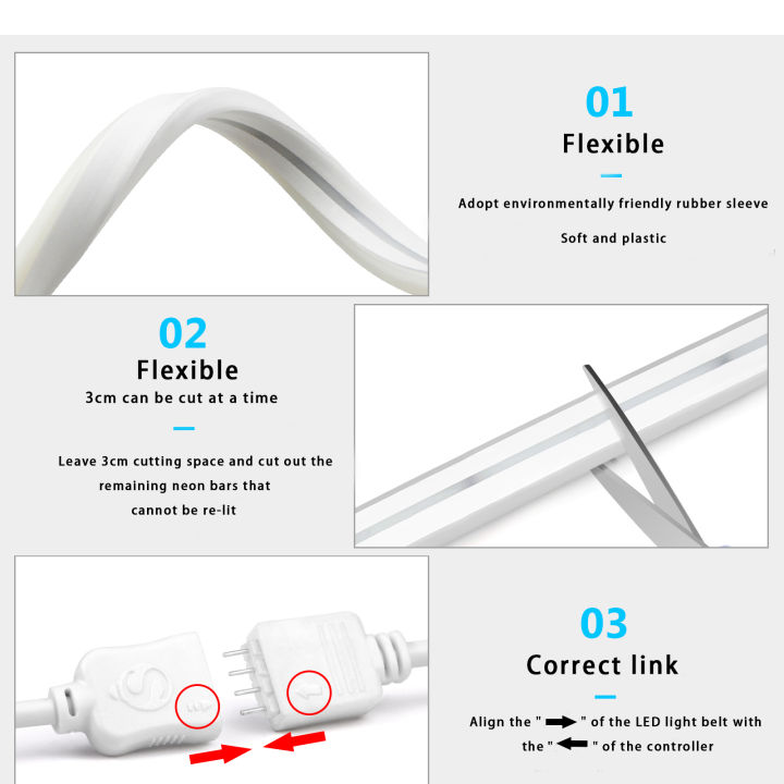 NEW 12/24V EU plug Bluetooth RGB Neon LED Strip，1/2/3/4/5/10/15M Neon ...