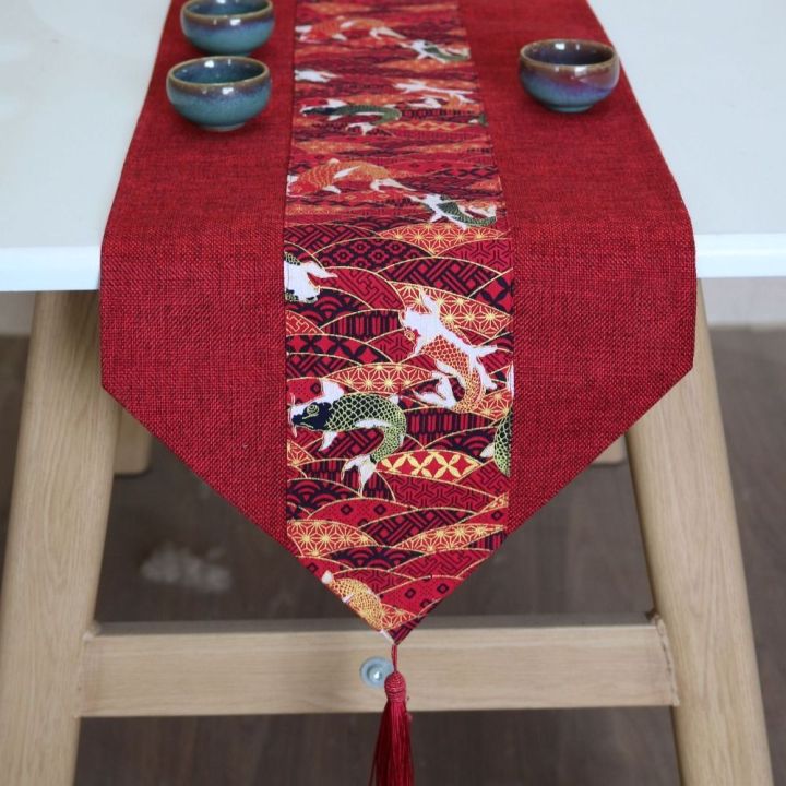 New Year Cotton Linen Red Chinese Style Table Runner Vintage with ...