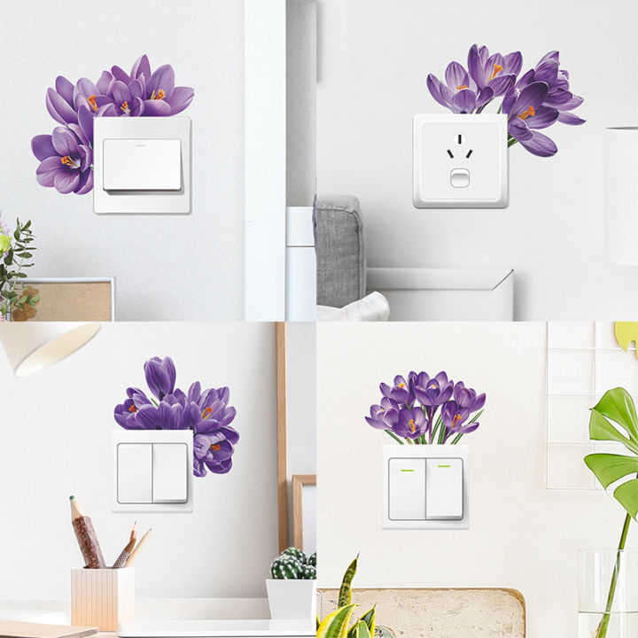 Purple Flowers Switch Decorative Stickers Room Switch Wall Socket ...