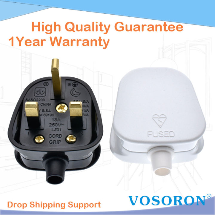 White Black 3 Pin UK Mains Plug 13A Appliance Assembly Power Cord Fuse ...