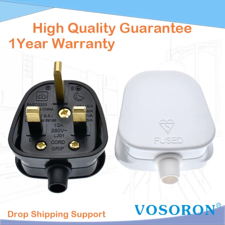 White Black 3 Pin UK Mains Plug 13A Appliance Assembly Power Cord Fuse ...
