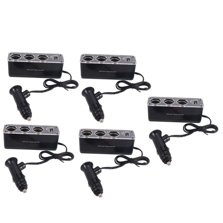 CGearuppt 5X 3 WAY MULTI SOCKET CAR LIGHTER SPLITTER USB PLUG CHARGER ...