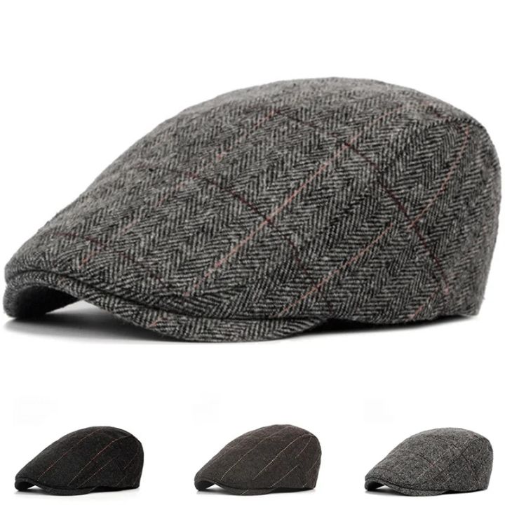 Fashion Berets Caps Men Women Cotton British Retro Plaid Flat Caps Male ...