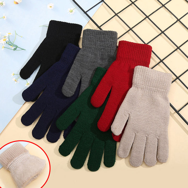 1Pair Simple Knitted Couple Gloves Winter Solid Color Full Finger ...