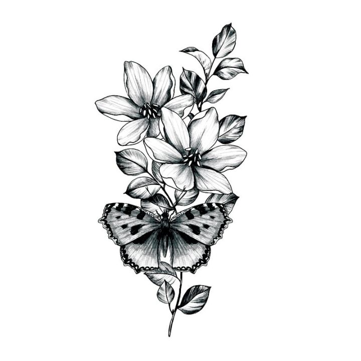【VA VA VOOM】Butterfly&Grey Flower Waterproof Temporary Tattoos Sleeves ...