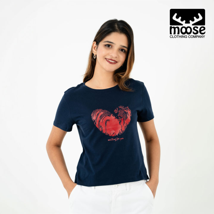 Moose Minimalistic Printed Crew Neck T-shirt – A23 Dark Sapphire | Daraz.lk