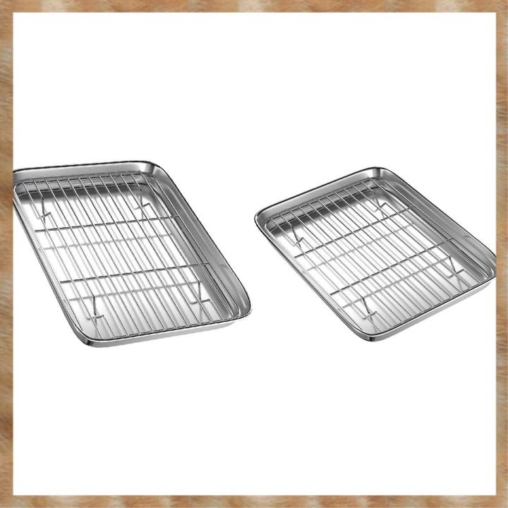 Kqueebee 2 Set Toaster Oven Tray and Rack Set, Small Stainless Steel ...