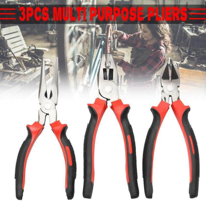 3 PCS Pliers Set 8 inch Heavy Tools DIY Duty Long Nose Plier Linesman ...