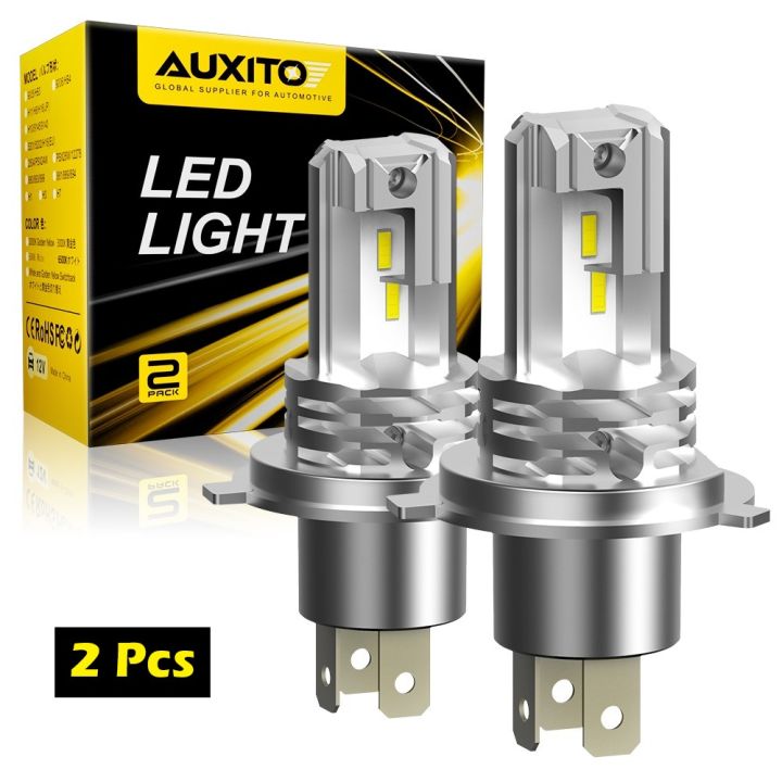AUXITO 2 Pcs H4 9003 LED High & Low Beam Headlight Bulb CSP Fan-less with Canbus with H4 adopter ...