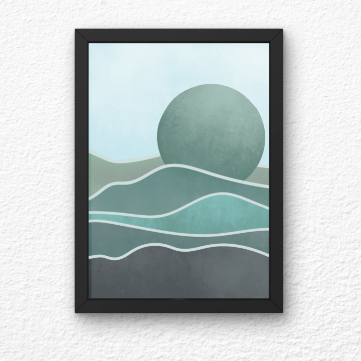 printed wall art in glass frame design of sunrise behind by mountains ...