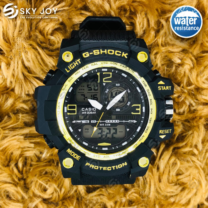 Dual Time Sport Watch Digital and Analog Men's Gold Black Watch SJ-GW ...