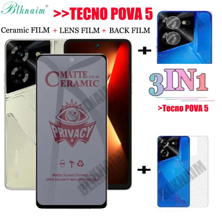 BLKNAIM 3in1 Full Cover Anti-Spy Screen Protector For tecno pova 5 Privacy Glass For tecno pova ...