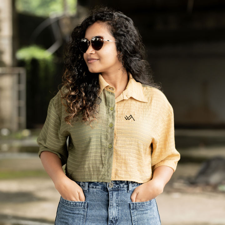 Dual tone oversized ladies casual crop top collection - Yellow Green ...