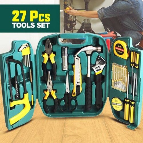 27 Pcs Piece Tool Set, Home Repair Hand Tool Kit with Plastic Tool Box ...