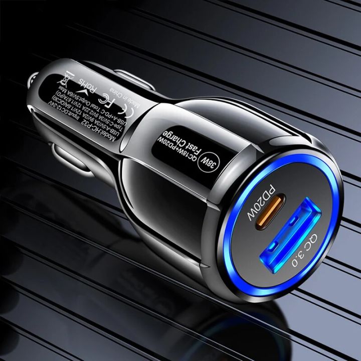 2 Ports USB High Speed Car Charger Type C PD Fast Charging For Phones ...