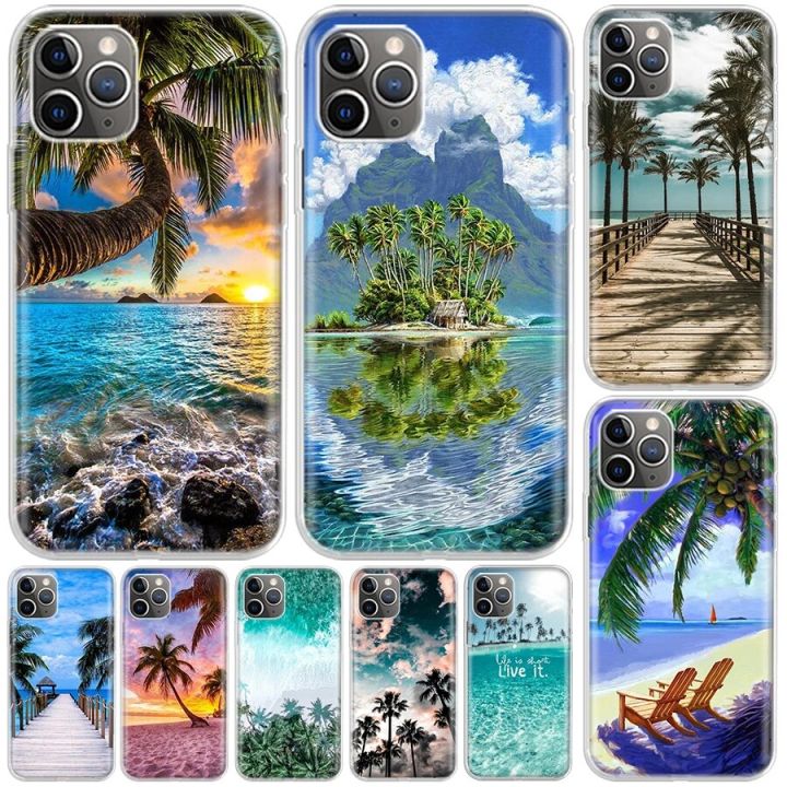 Summer Beach Sunset Sea Palm Tree Cover For iPhone 11 14 13 Pro 15 + 12 ...