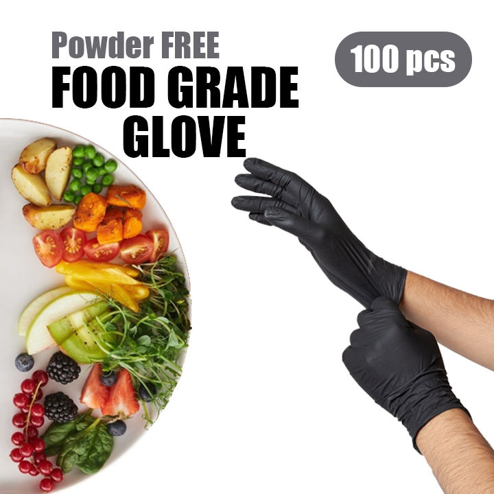 Food Glove/ Food Safe Nitrile Gloves/ 100 pcs/ Black Gloves/ Non- Latex ...