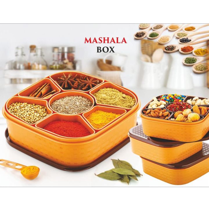 Plastic Square & Round 7 Sections Multipurpose Masala Rangoli Dabba Box ...