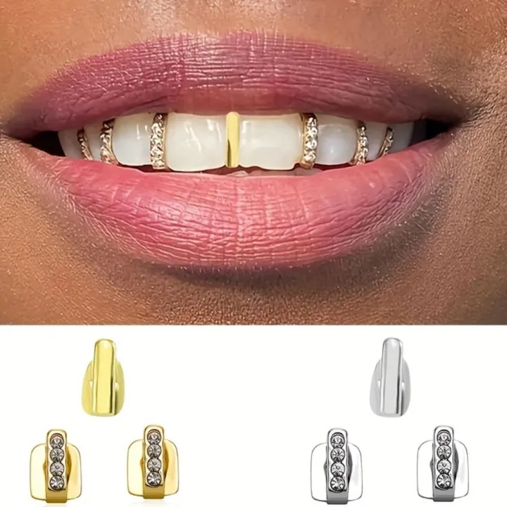 3Pcs New Hollow Hip Hop Tooth Grillz Shiny Zircon Rhinestone Teeth Caps ...