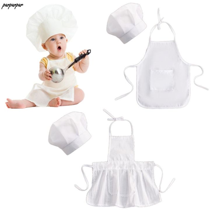 2 Pcs Cute Baby Chef Apron and Hat Infant Kids White Cook Photos ...