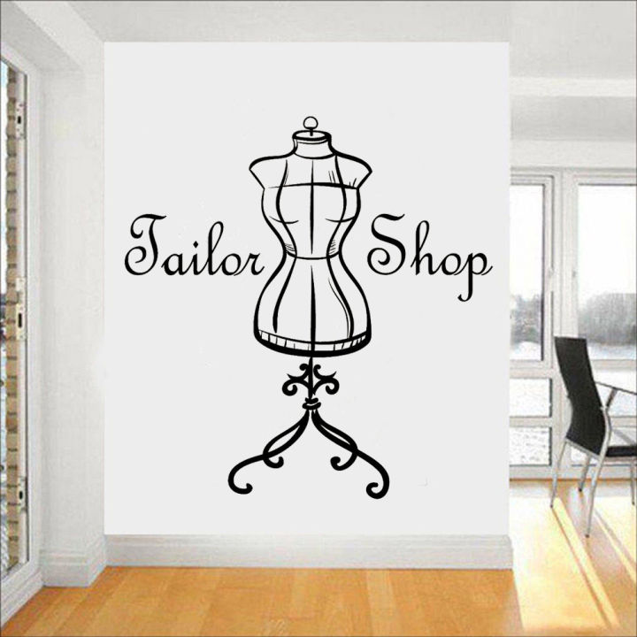 Sewing Store Wall Decal Tailor Shop Atelier Logo Vintage Mannequin ...