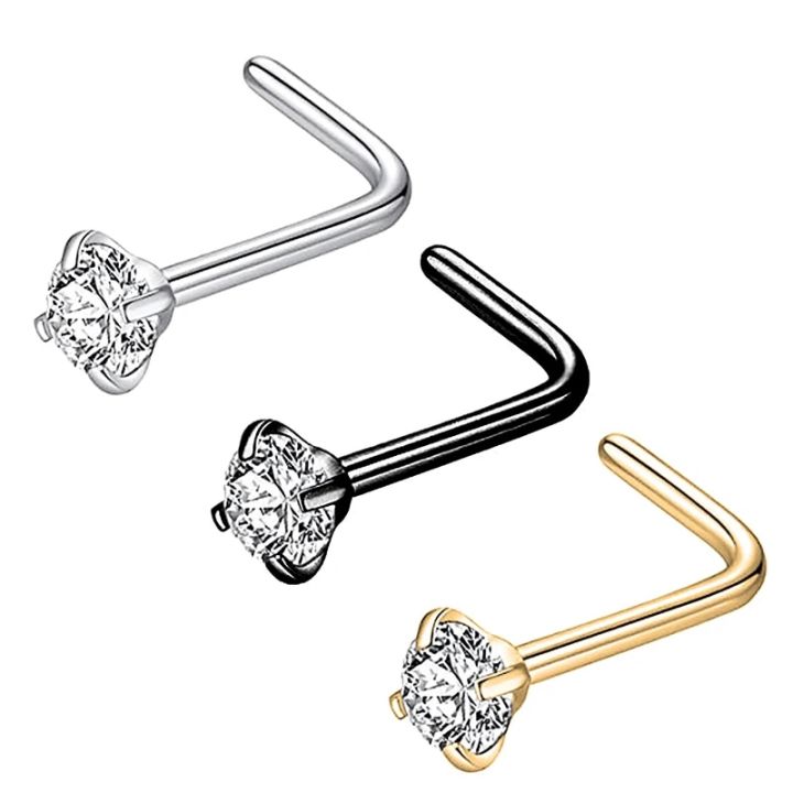Waitz Naitz 1PC Fashion Stainless Steel L Shape Crystal Nose Septum ...