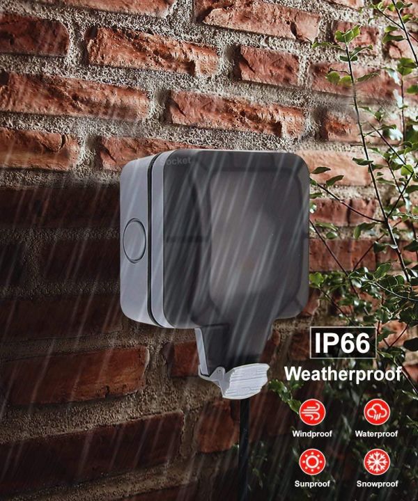 Single Waterproof Weatherproof Outdoor IP66 13A Switched Socket Cover ...