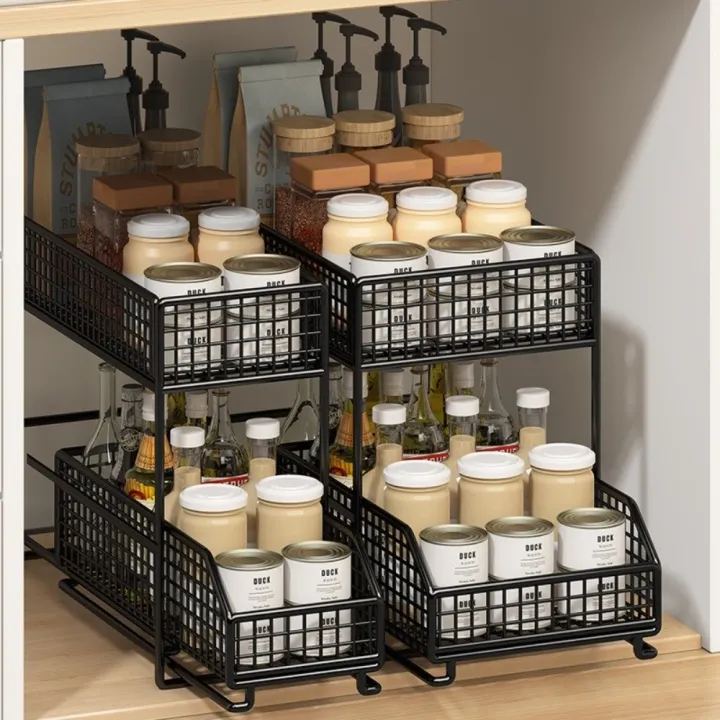Multi-Functional 2 Tier Kitchen Storage Shelf Multi-Appliance Sliding ...