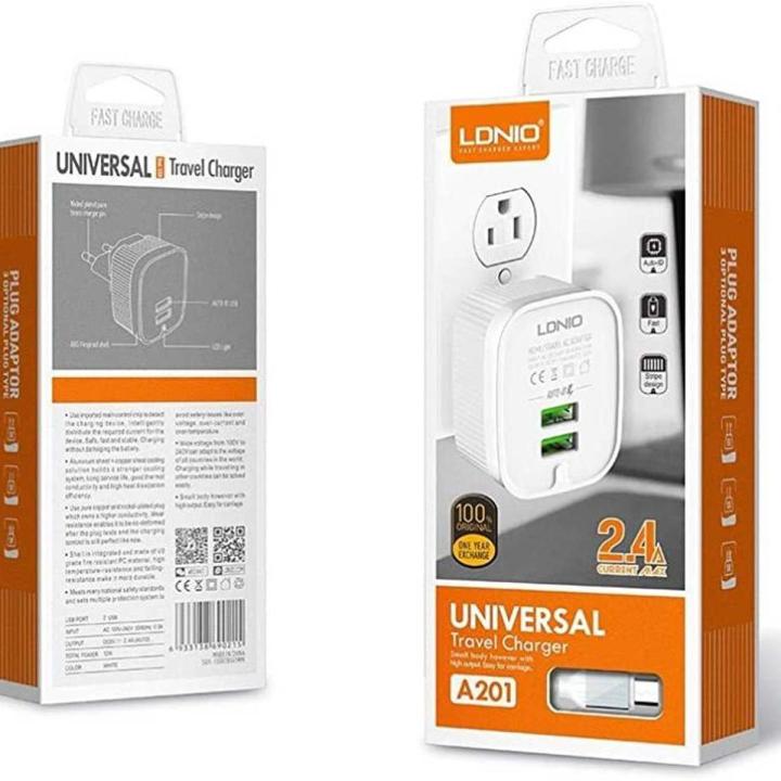 LDNIO A201 2 in 1 2.4A Fast Adapter with Type-C Cable Fast Charging ...
