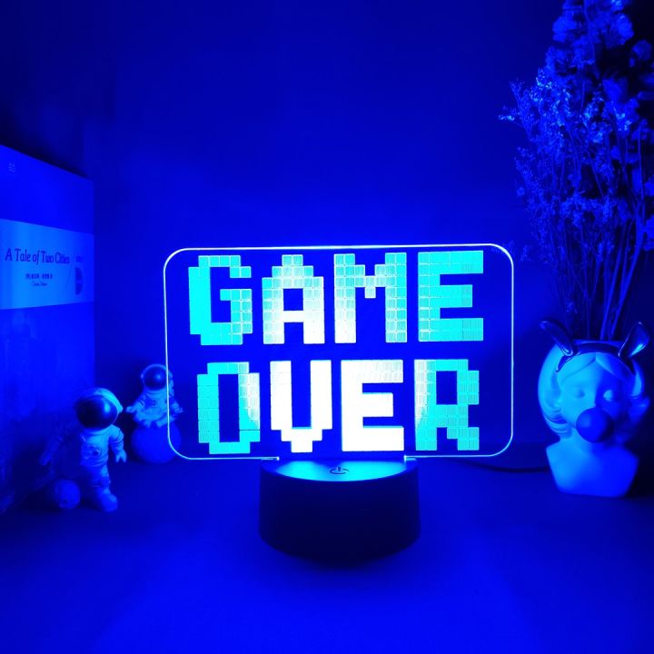 Gaming Room Computer Desktop Setup Lighting Decor 3D Illusion GAME OVER ...