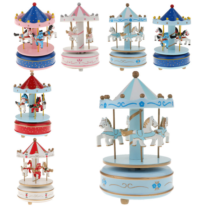 Cute Wood Music Box Featuring Swivel Carousel Wind Up Music Box Kids ...
