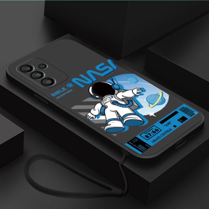 [Free Strap] Samsung Galaxy A25 A15 5G A35 A55 5G Smile Astronaut Square Phone Case Liquid ...