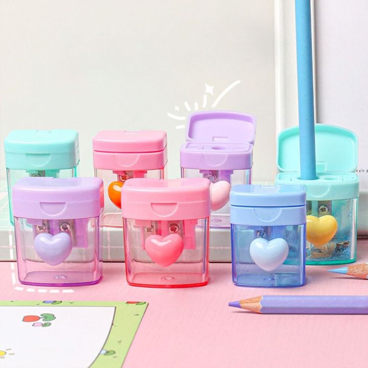 Simple /2 Holes Pencil Sharping Tools With Cover Transparent Pencil ...