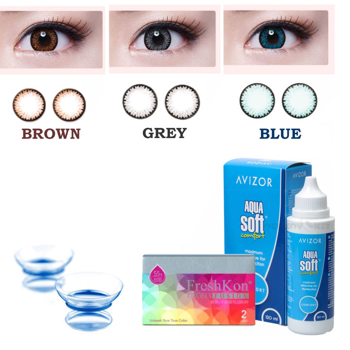 FreshKon Color Fusion Cosmetic Contact Lenses 1 Year pair with 60ml ...
