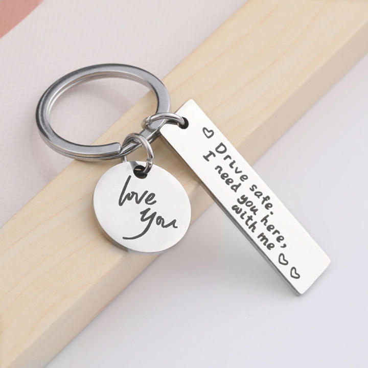 Personality Couple Keychain Safe Driving Black Stainless Steel ...