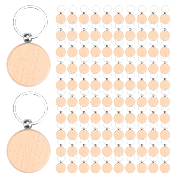 100 Pieces Wooden Keychain Blanks Round Wood Keychain Blanks Diy Wooden ...