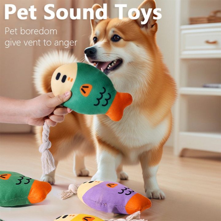Dog Toy Plush Fish with Rope Bite Resistant Teeth Grinding Sound Relief ...