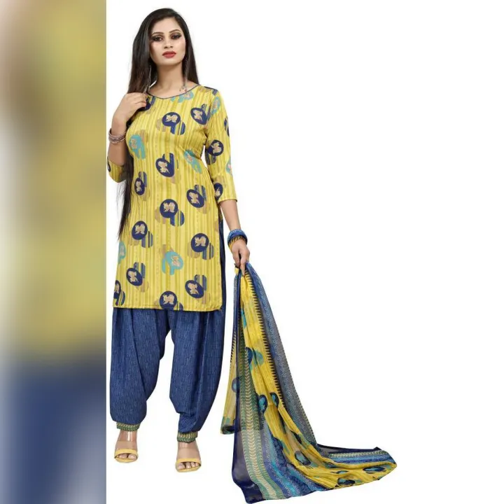 Elakkiya Fashion Crepe Striped Salwar Suit Material (Unstitched) | Daraz.lk