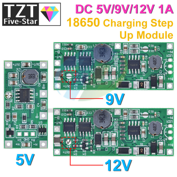 TZT DC 5V 9V 12V Charging Step Up Booster Module for 18650 Lithium ...