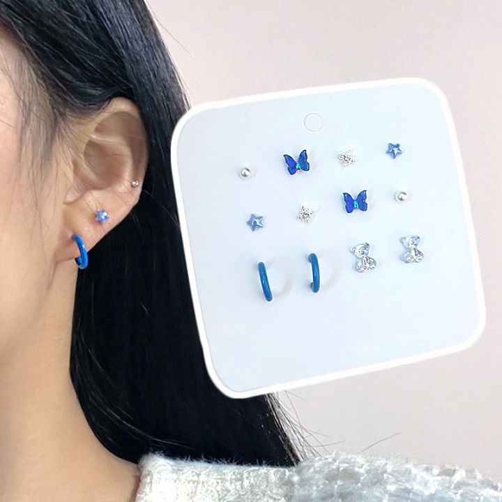 6 Pairs One Week Stud Earrings Sweet Korean Style Earrings Set For ...