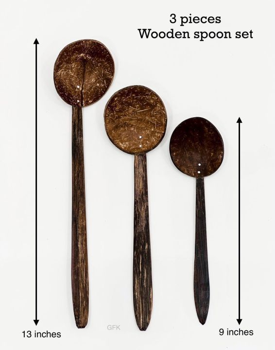 03 x Coconut Shell Kithul Spoons Handmade Eco Friendly Cooking Tool ...