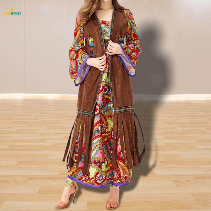 Hippie Costume Women Girls 60S 70S Disco Outfit for Halloween Disco ...