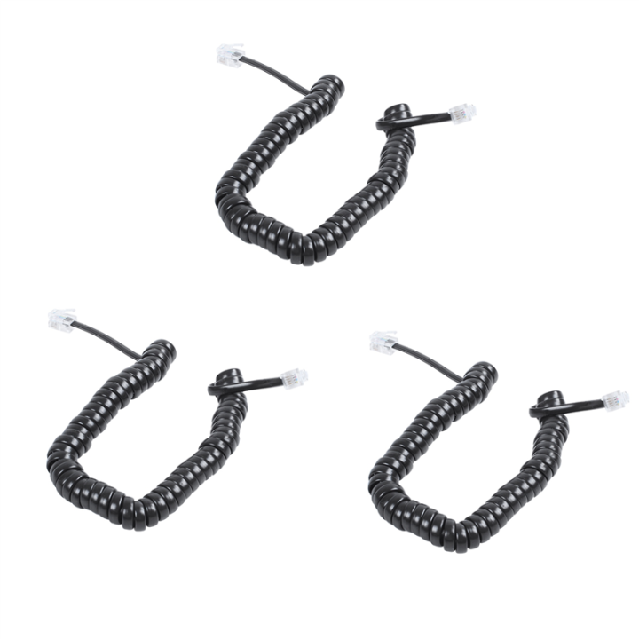 3pcs 9.3 inch Black RJ9 Telephone Phone Modem Coil Line Cord Cable ...