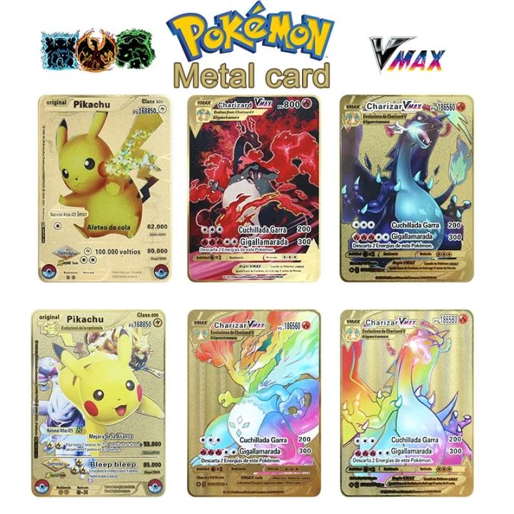 pokemon cards golden Pokemon Gold English French Spanish Metal Cards ...