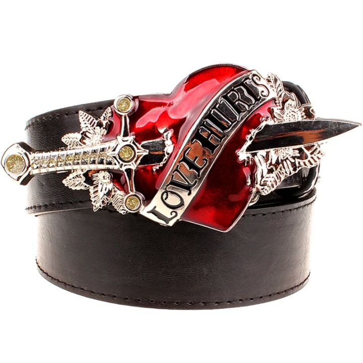 Cool Fashion Leather Belt Red Heart Arrow Love Hurts Design Punk Rock ...