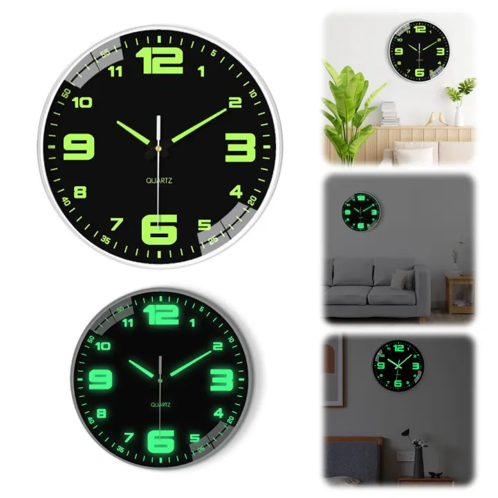 8 Inch Night Wall Clock Operated Glow Dark Clocks Silent Up Wall Clocks ...