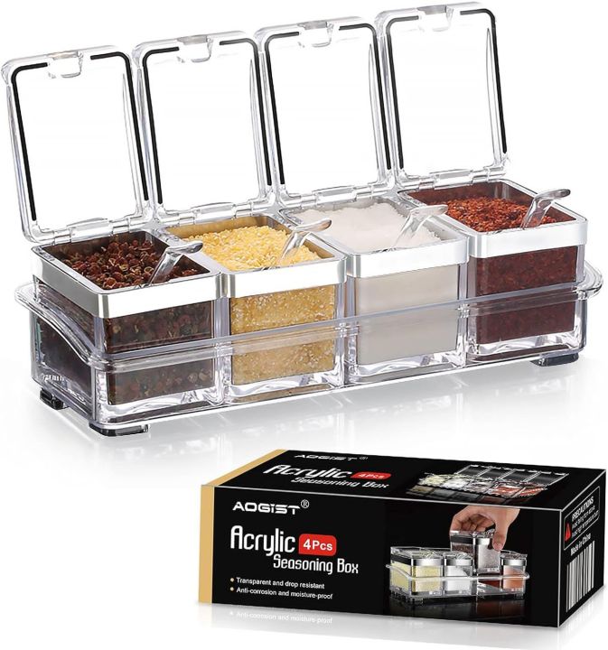 Transparent Crystal Condiments Organizers Seasoning Box Condiments 4 ...