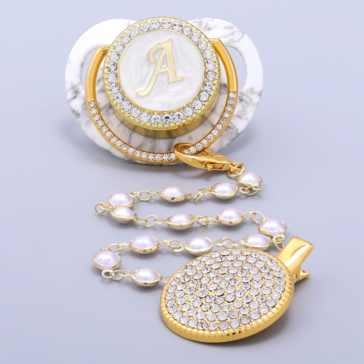 Personalised Pacifier Beads Bling Gold Pacifier Holder BPA Free ...