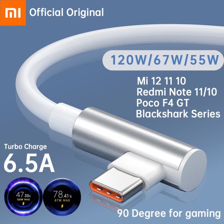 Original Xiaomi Cable 120w 6.5A Turbo Charger Usb C Cabos Elbow 90 ...